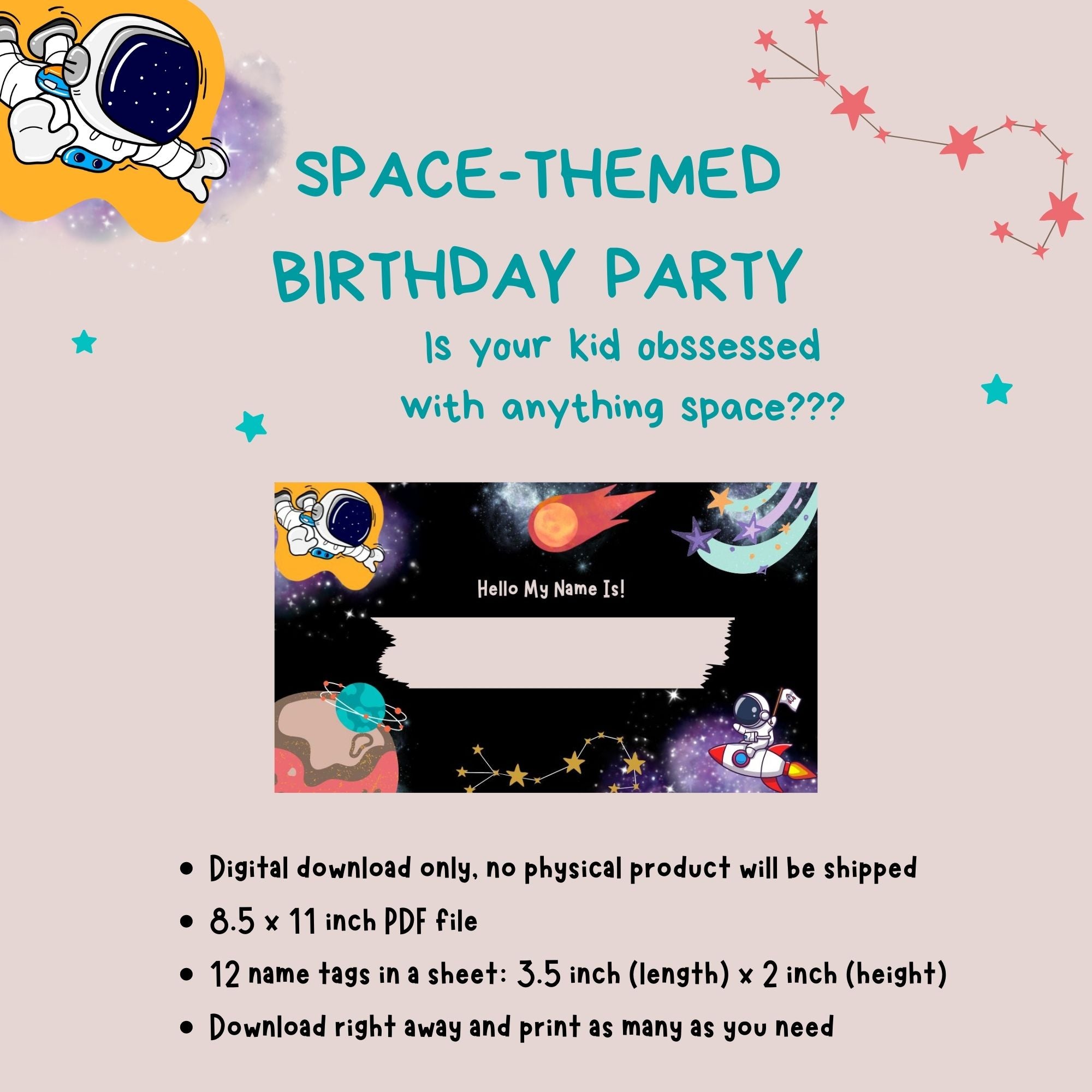 FREE Printable Space-Themed Birthday Name Tags 🧬⚛ – IstiloPrints